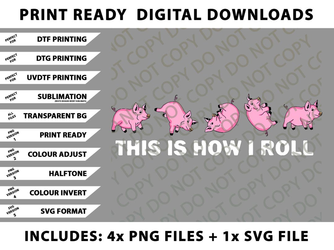 Pig Swine Farm Animal Funny This is How I Roll Pig Png Bundle, SVG ...