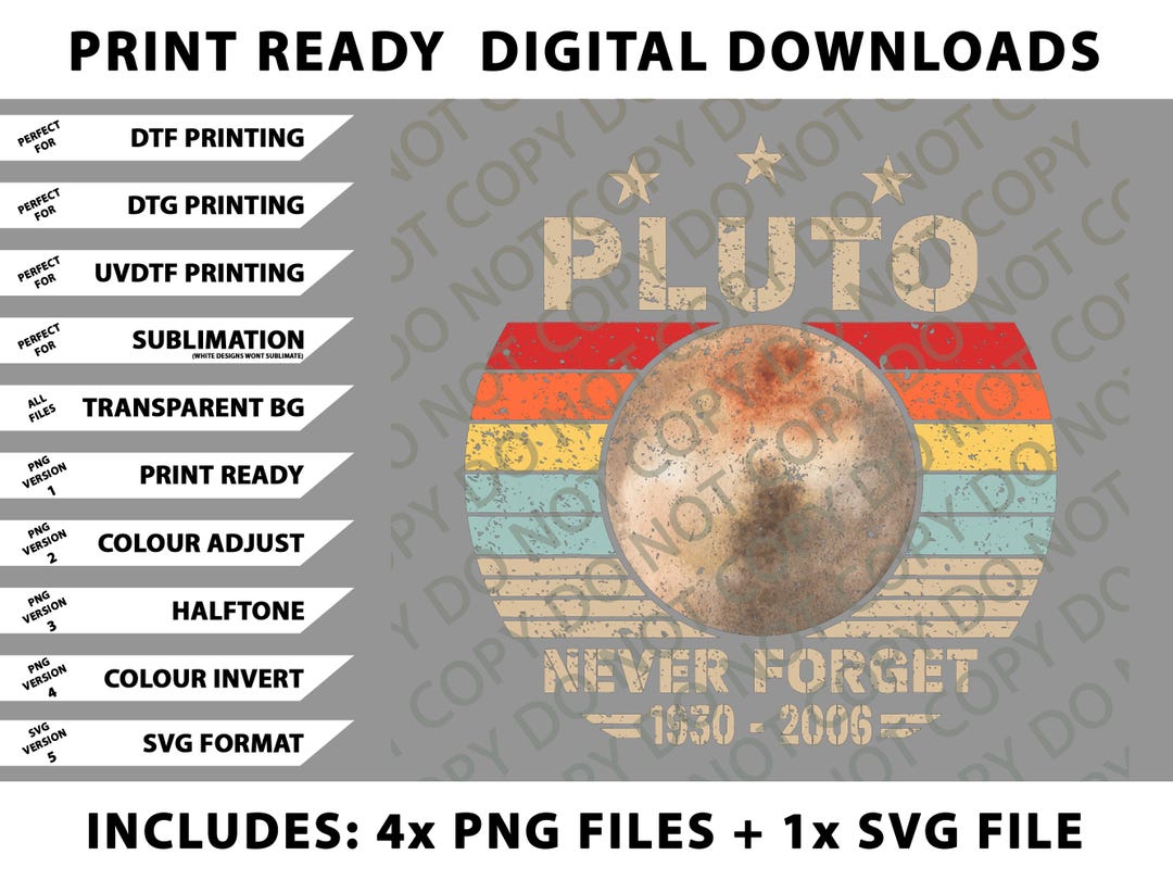 Never Forget Pluto Retro Nerdy Astronomy Space Science Png Bundle, SVG Files, Digital Downloads ...