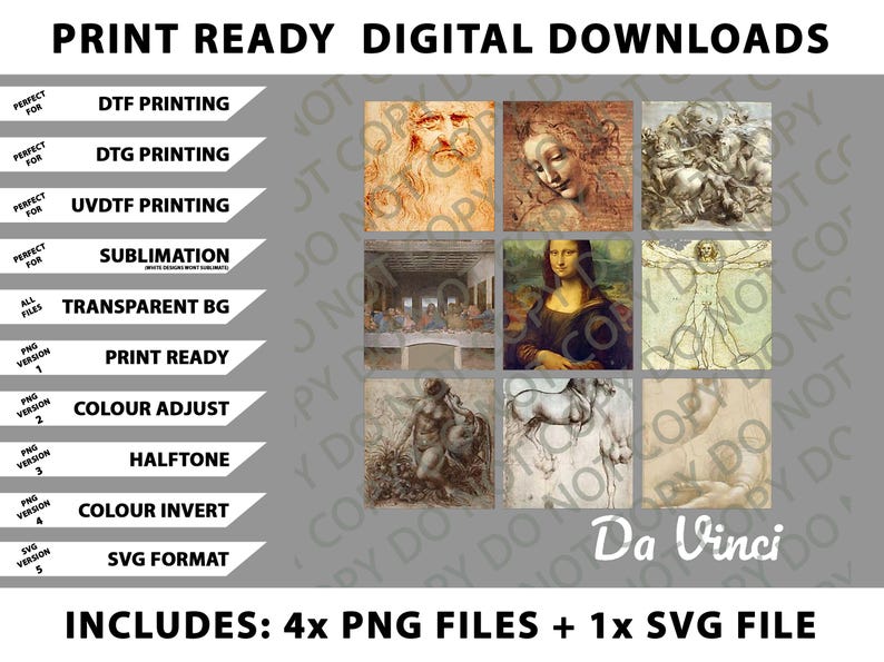Leonardo Da Vinci Art - Mona Lisa, Vitruvian Man, Portrait Png Bundle ...