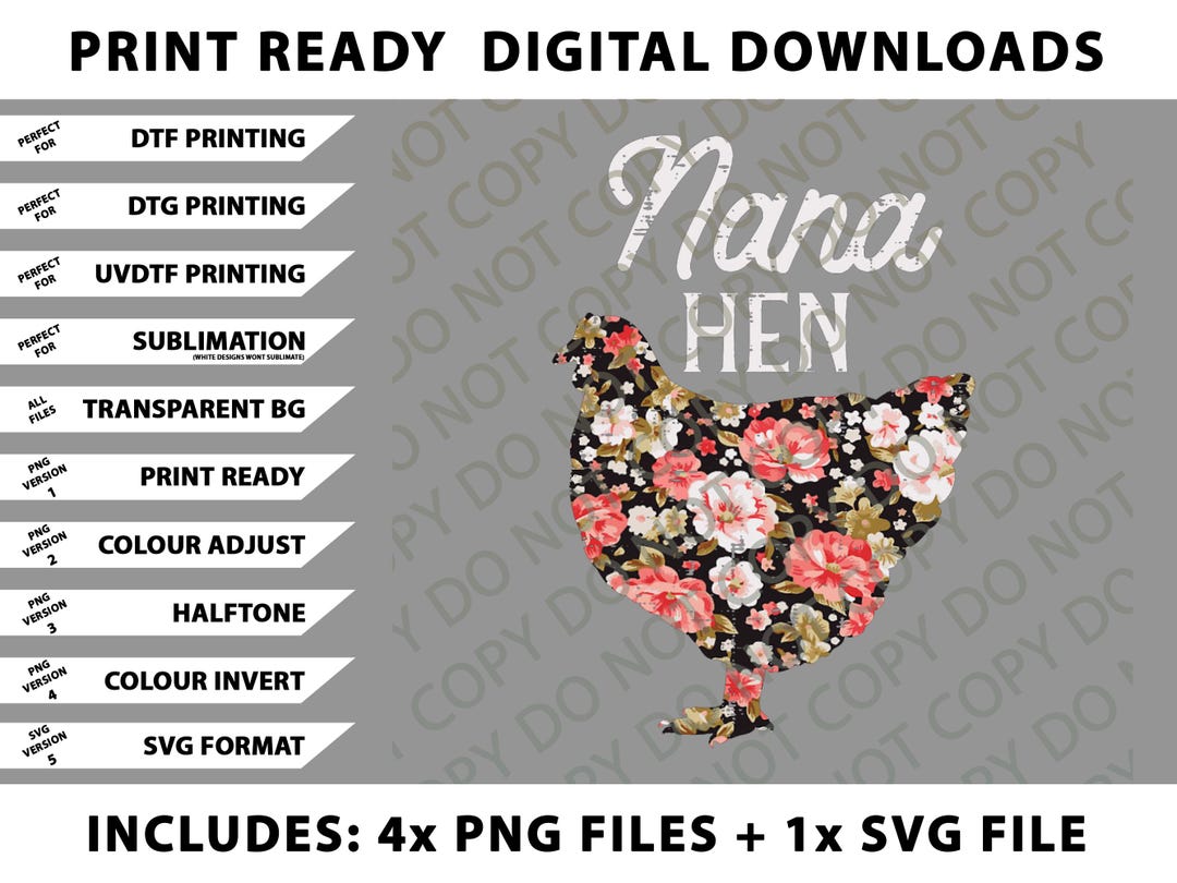 Nana Hen Flowers Mothers Day Farm Chicken Grandma Mimi Women Png Bundle ...