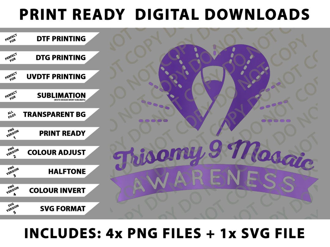 Trisomy 9 Awareness Day Purple Ribbon Mom Dad Parent Png Bundle, SVG ...
