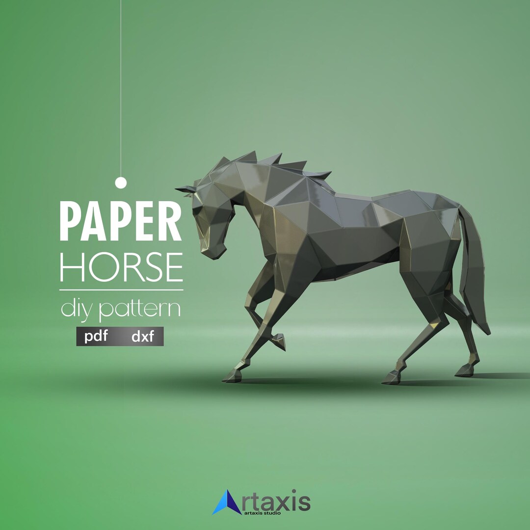 Low Poly Horse Papercraft – 3D DIY Cutting Template PDF + DXF – Modern ...