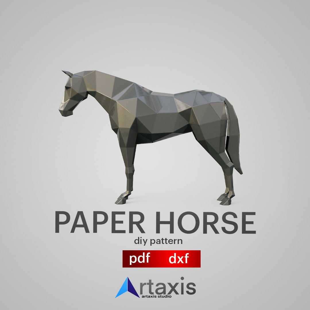 Horse Paper DIY Low Poly 3d Model, Pdf ,svg Pdf,digital Pattern,standing Horse,3d Model.pepakura ...