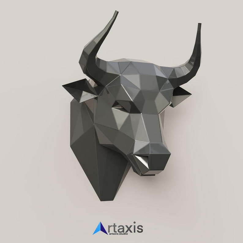 DIY Geometric Bull Head: Low Poly Metal Sculpture Template Kit - Etsy