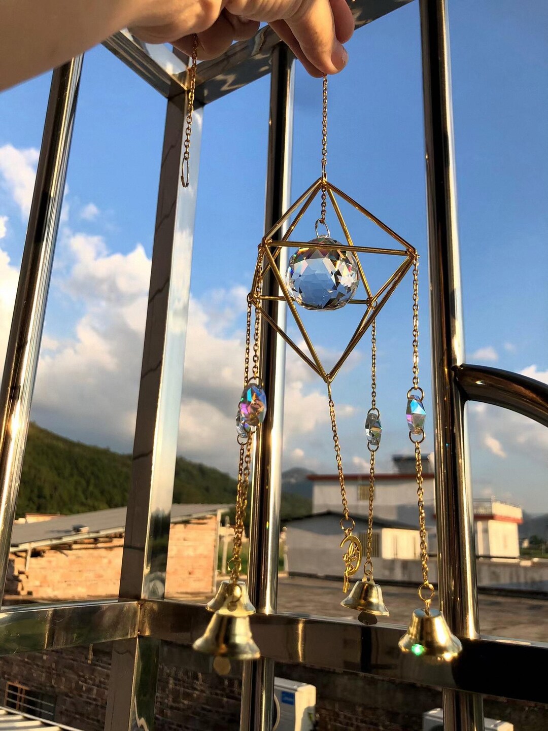 Colorful Crystal Geometric Wind Chime - Sunlight Sphere Capture Hanging ...