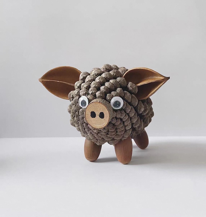 Creative Pine Cone Handmade Pig With Big Ears - Forest-themed Natural ...