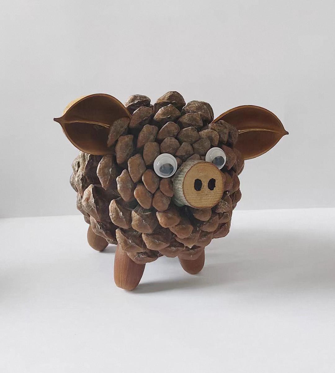 Creative Pine Cone Handmade Pig With Big Ears - Forest-themed Natural ...