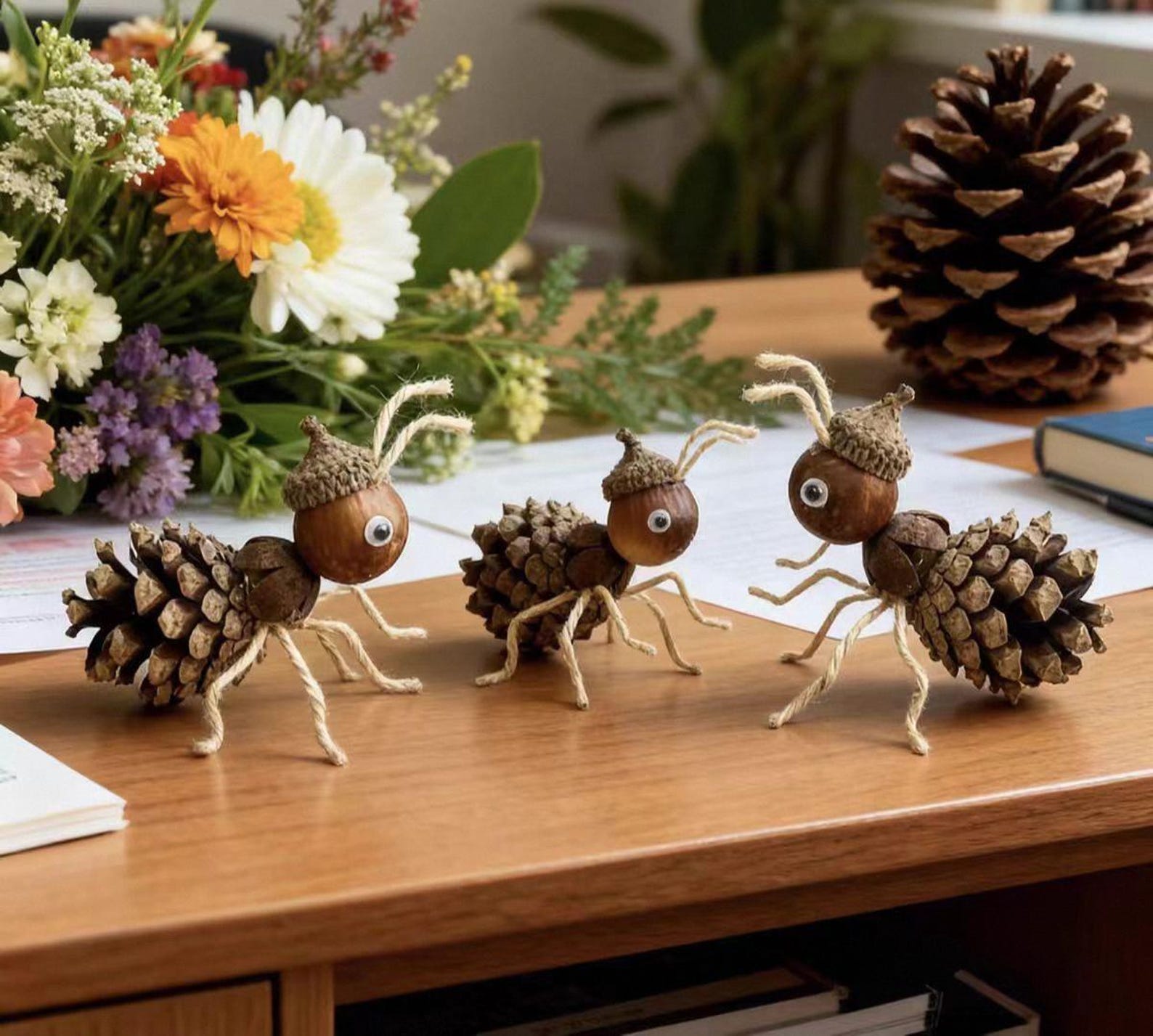 Creative Pine Cone Handmade Ant Wearing a Hat - Forest-themed Natural ...