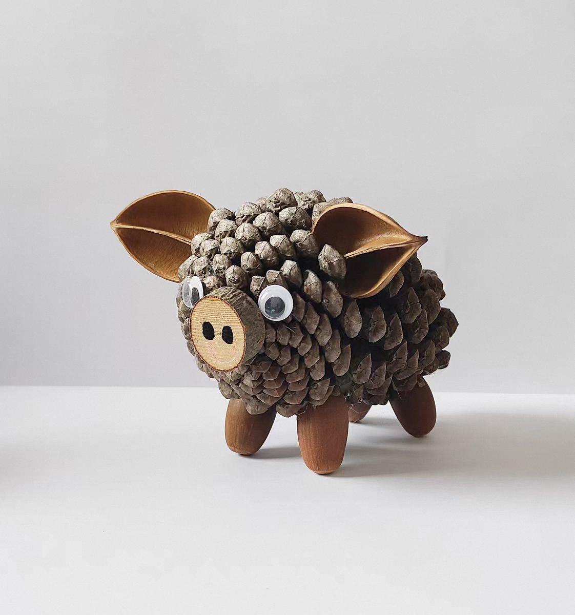 Creative Pine Cone Handmade Pig With Big Ears - Forest-themed Natural ...