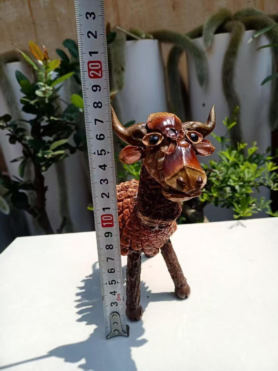 Pine Cone Mask Buffalo – Natural Brown Twig Animal Figurine, DIY Craft ...