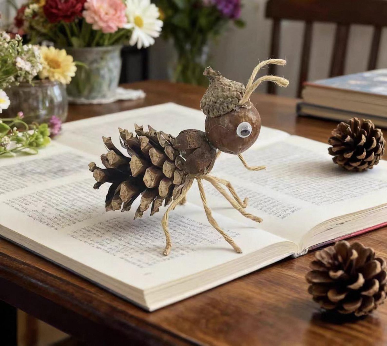 Creative Pine Cone Handmade Ant Wearing a Hat - Forest-themed Natural ...