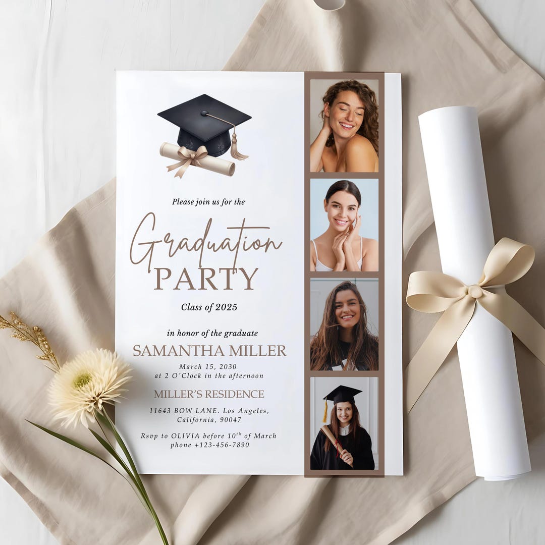 Editable Graduation Announcement Card: Multiple Photo Template (canva ...