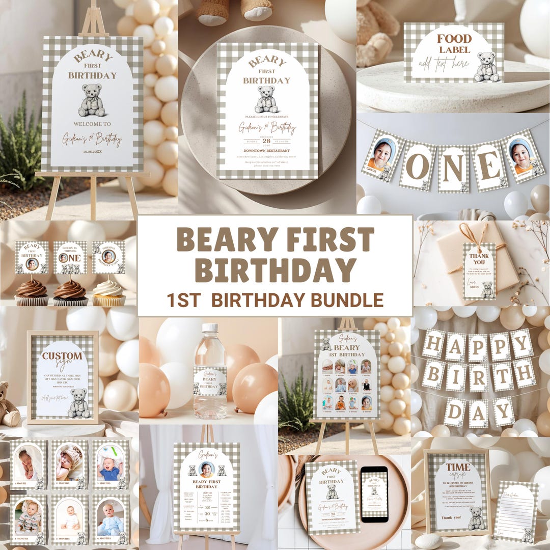 Beary First Birthday BUNDLE: Teddy Bear Party Decorations | Neutral ...