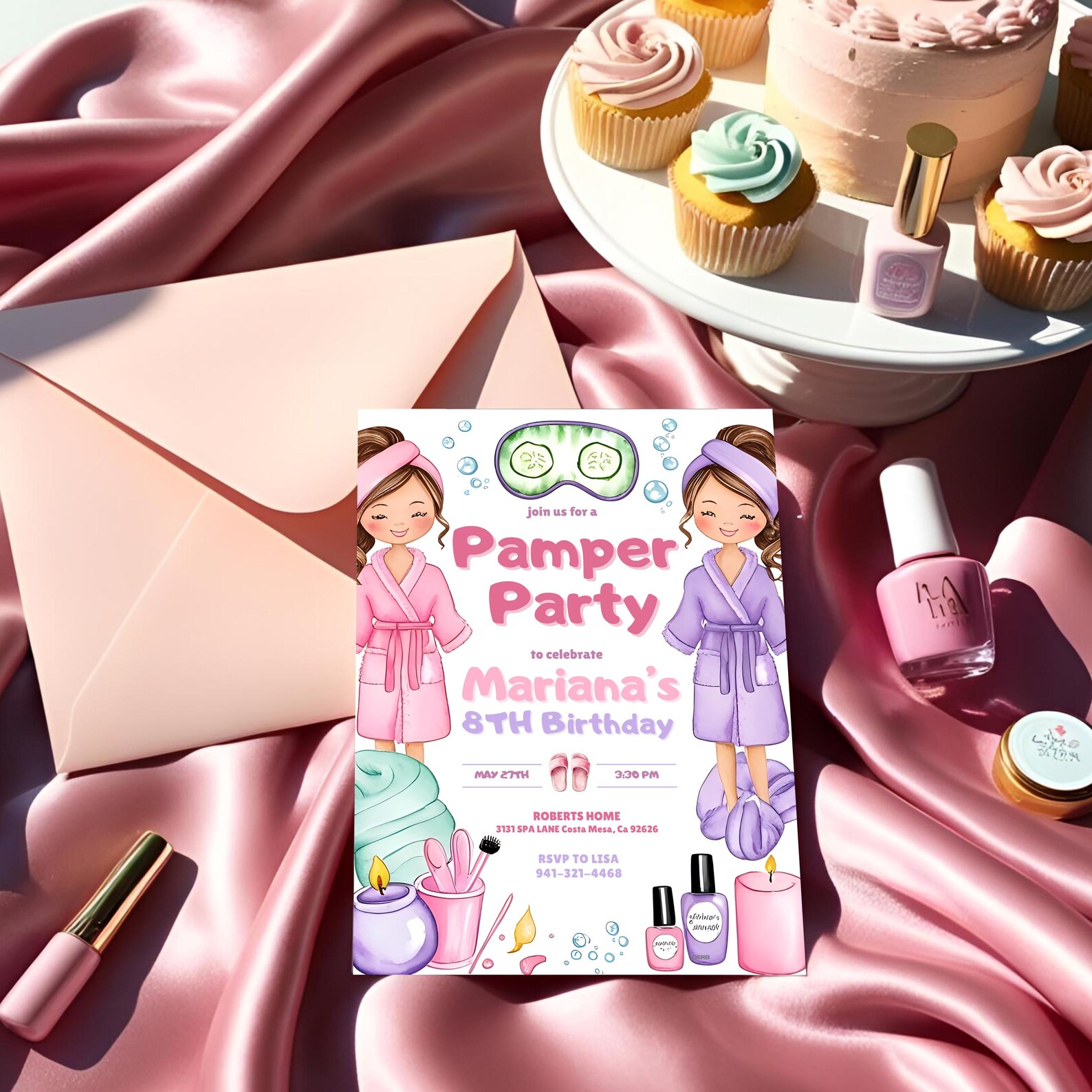Editable Spa Birthday Invitation, Glam Pamper Party (digital Template ...