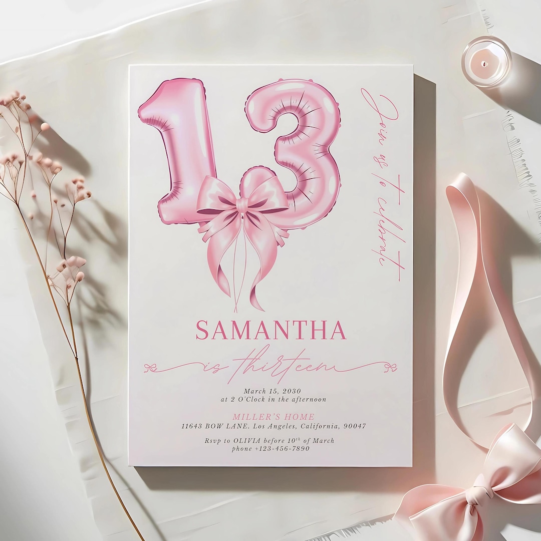 13th Birthday Invitation Tween Girl Pink Coquette Theme Editable ...
