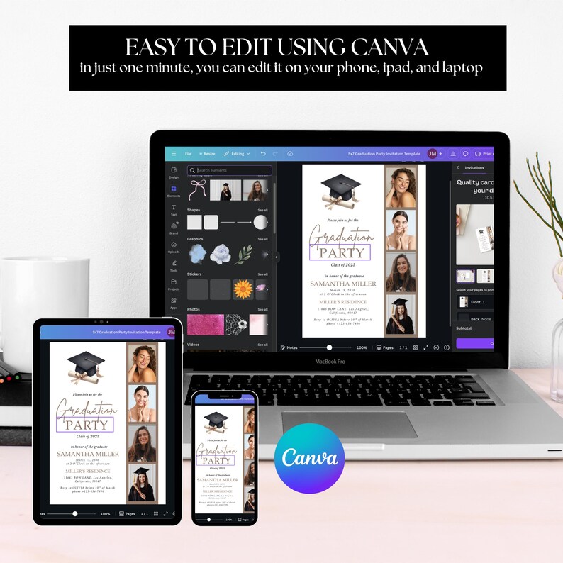 Editable Graduation Announcement Card: Multiple Photo Template (canva ...