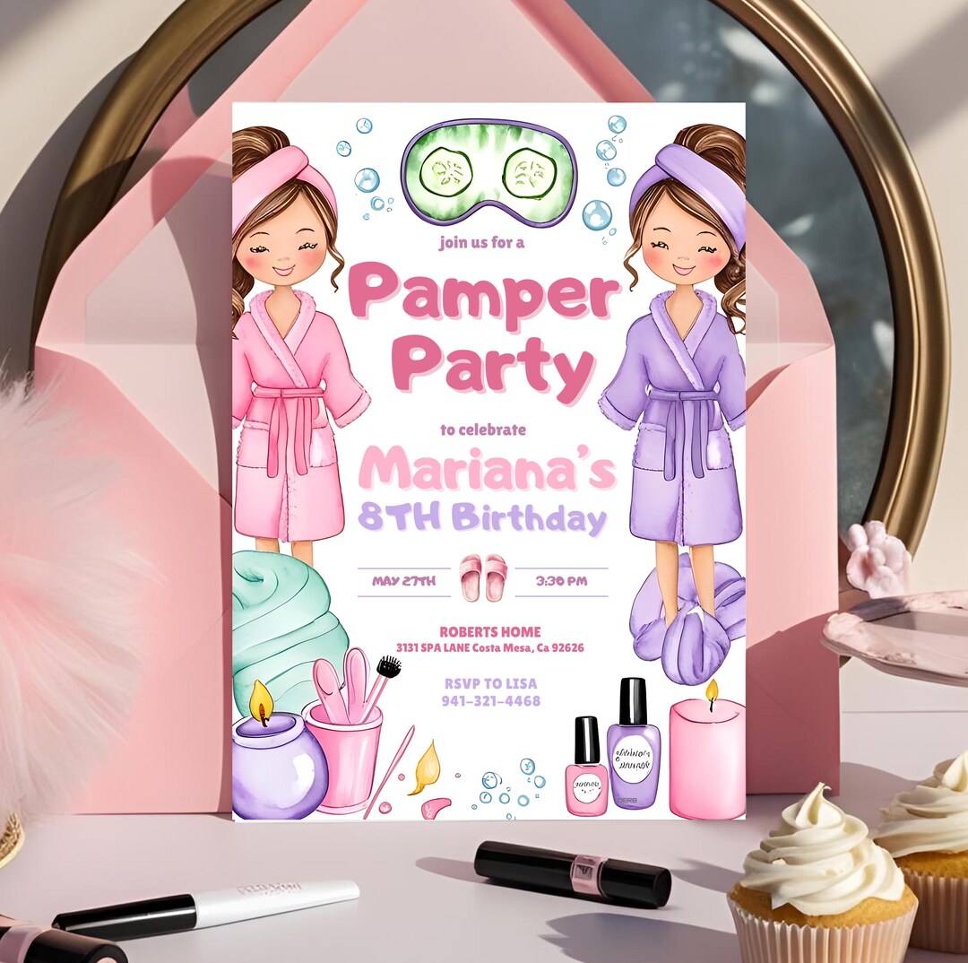 Editable Pamper Party Invitation, Spa Birthday Invitation for Girls ...