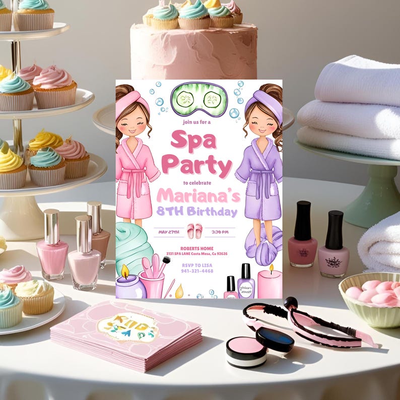 Girls Spa Birthday, Spa Party Birthday Invitation, Pamper Party Invite ...