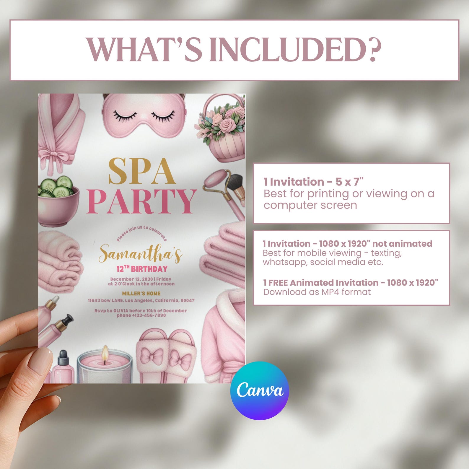 Editable Spa Birthday Party Invitation for Girls | Pink Pamper Party ...