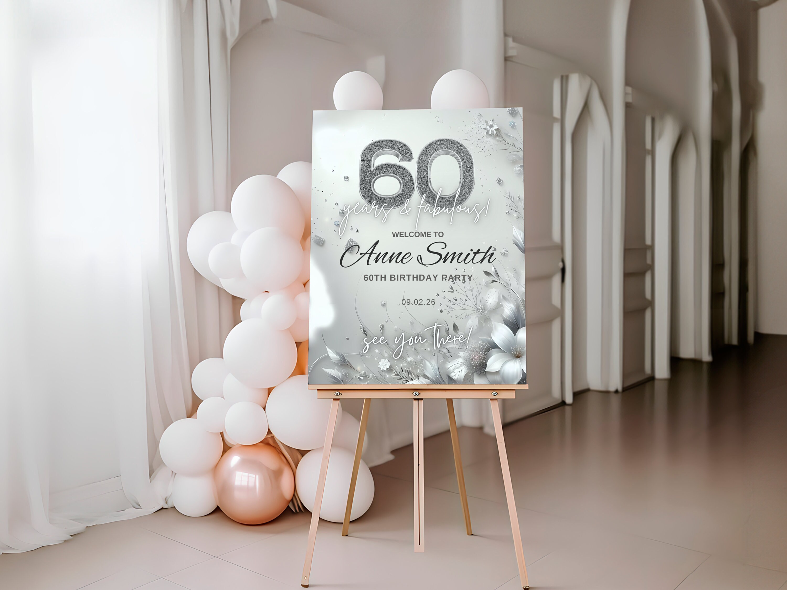 60th Birthday Welcome Sign, , Sixty and Fabulous Dinner Party Women ...