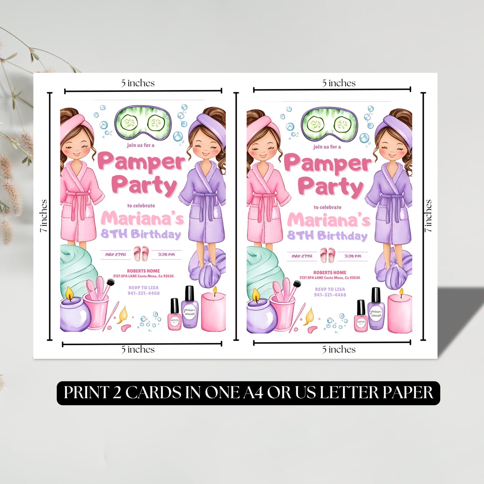 Editable Pamper Party Invitation, Spa Birthday Invitation for Girls ...