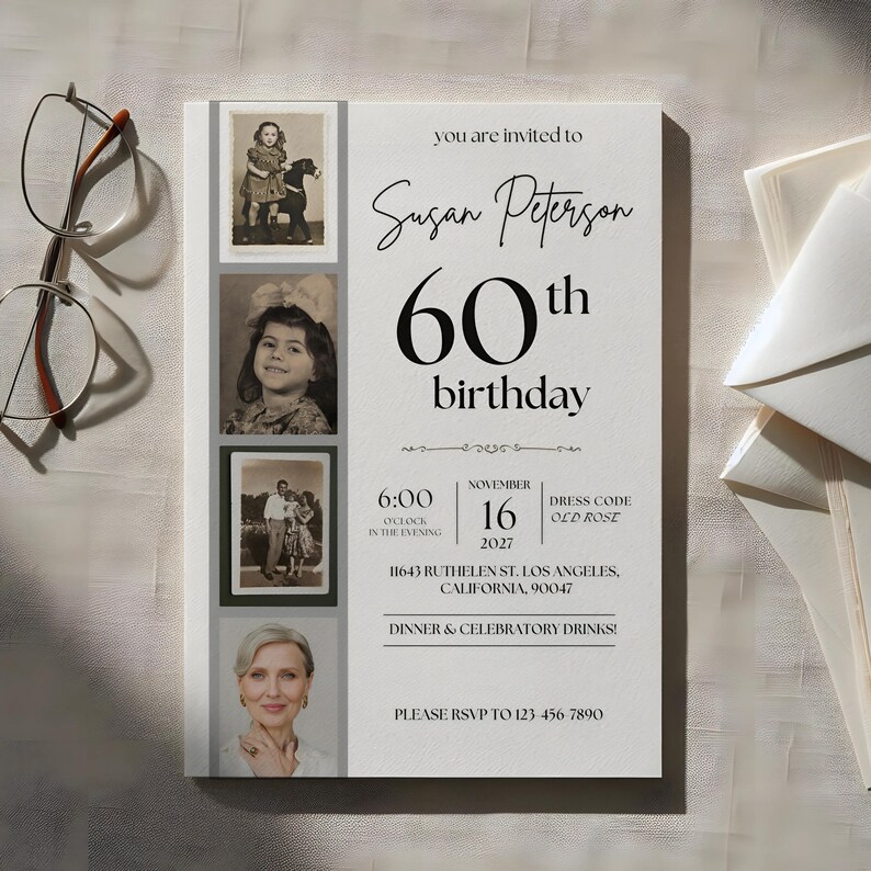 Editable 60th Birthday Invitation With Photo Template Look Who's 60 ...