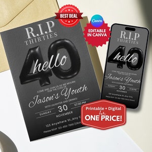 40th Birthday Invitation, RIP 30s Invite, RIP Thirties, Digital 40th ...