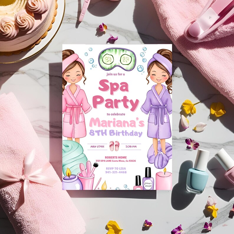 Girls Spa Birthday, Spa Party Birthday Invitation, Pamper Party Invite ...