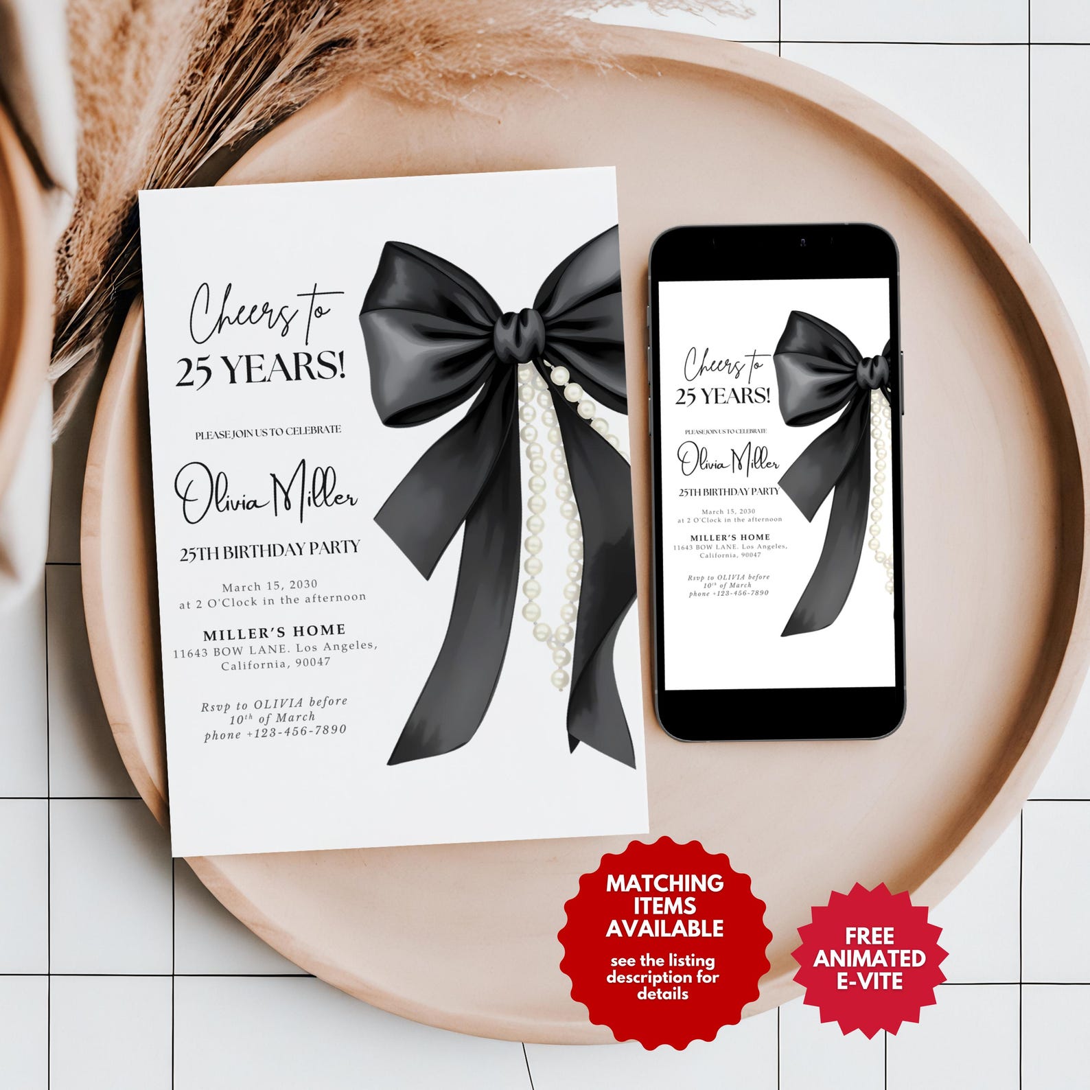 Coquette Birthday Welcome Sign: Black Bow, Editable Canva Template ...