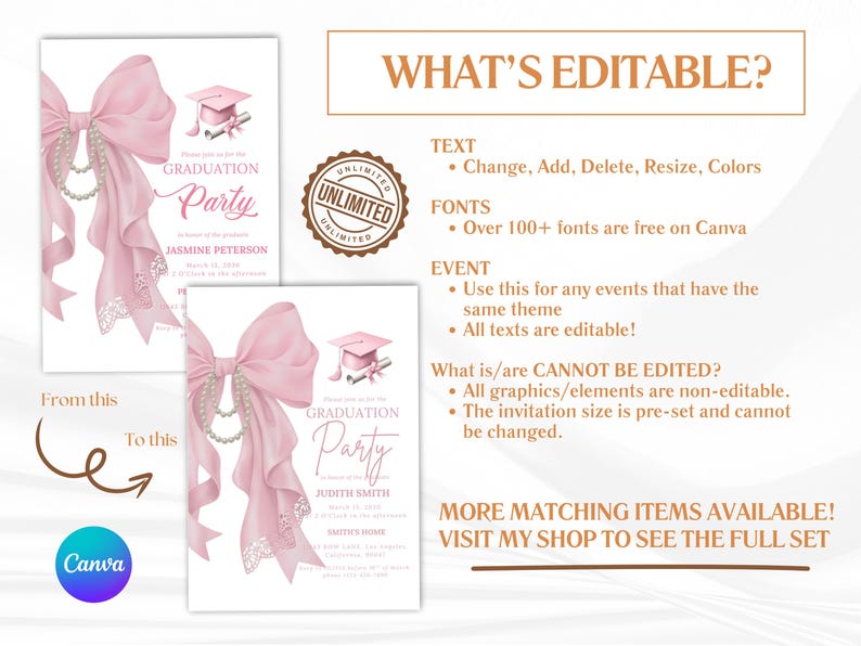 Pink Bow Graduation Party Invitation Template Class of 2026 Graduation ...