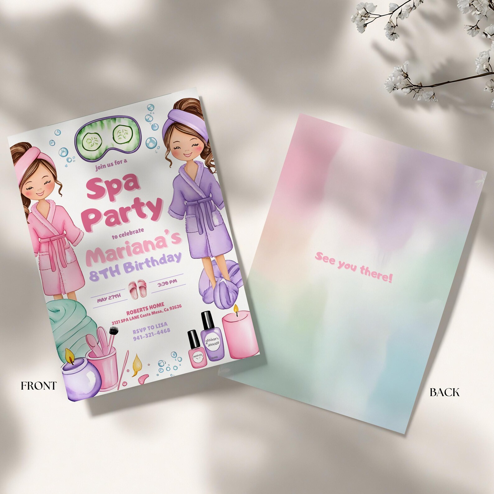 Girls Spa Birthday, Spa Party Birthday Invitation, Pamper Party Invite ...