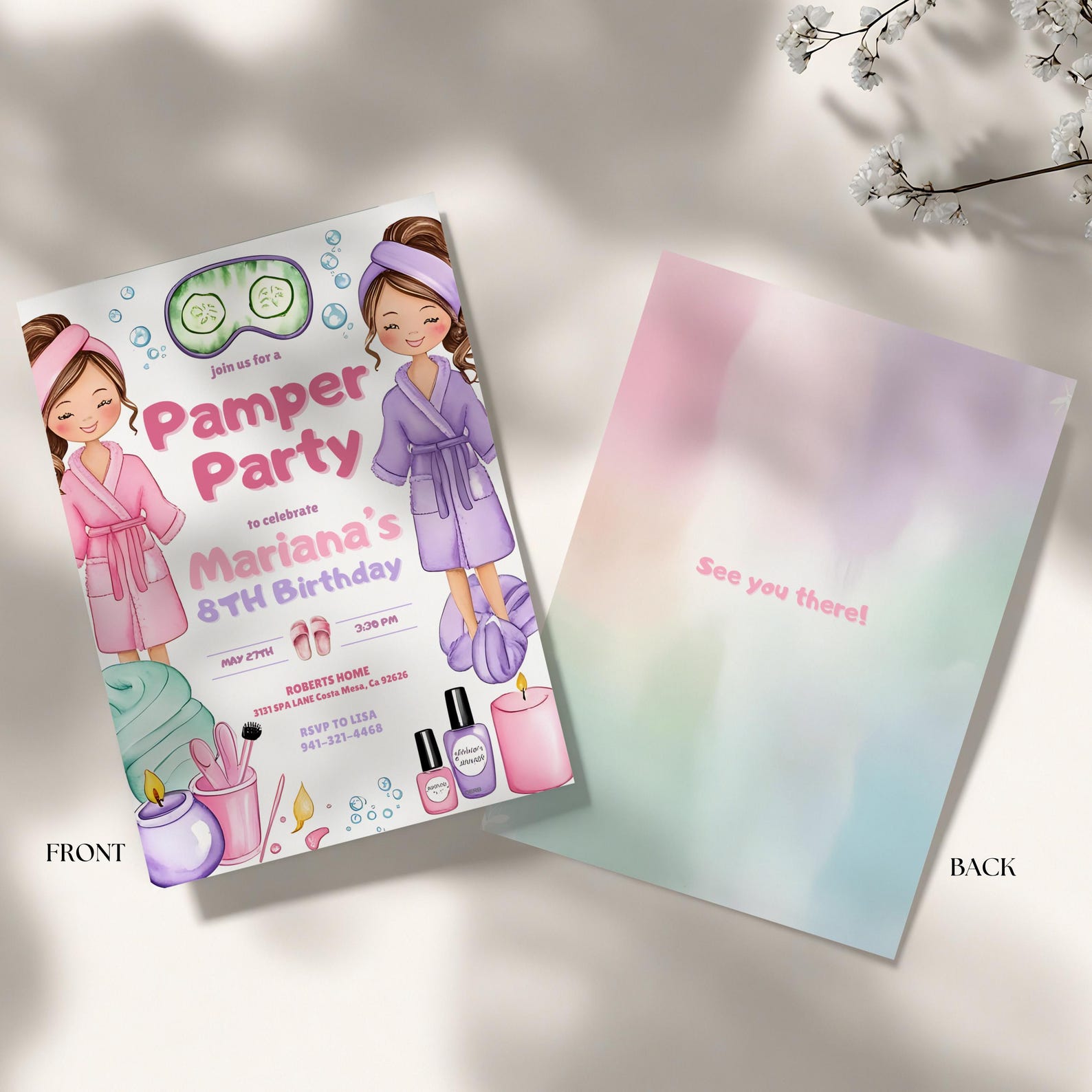 Editable Pamper Party Invitation, Spa Birthday Invitation for Girls ...