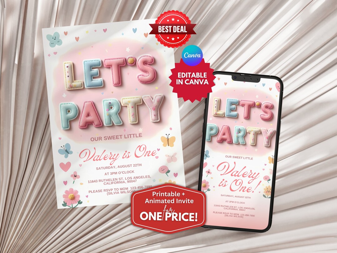 Cute Editable Birthday Patch Letter Invitation, Girl Birthday Party ...