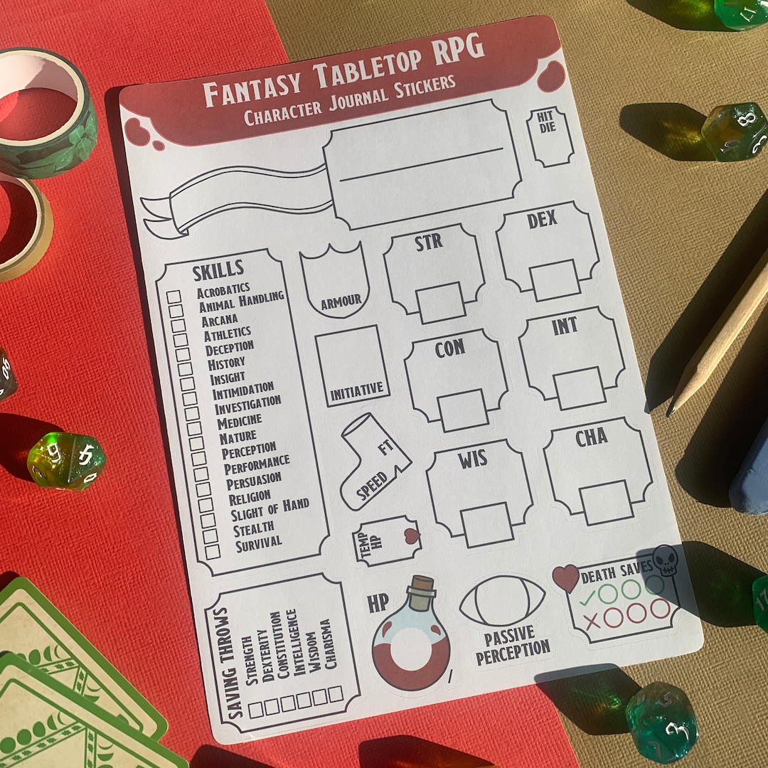 Fantasy Tabletop RPG Character Sheet Dnd Journal Stickers, Sticker ...