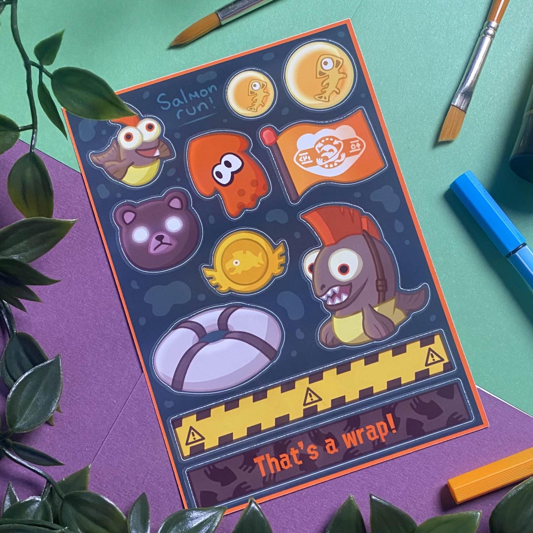 Splatoon Salmon Run Sticker Sheet, Splatoon Stickers, Inkling Stickers ...