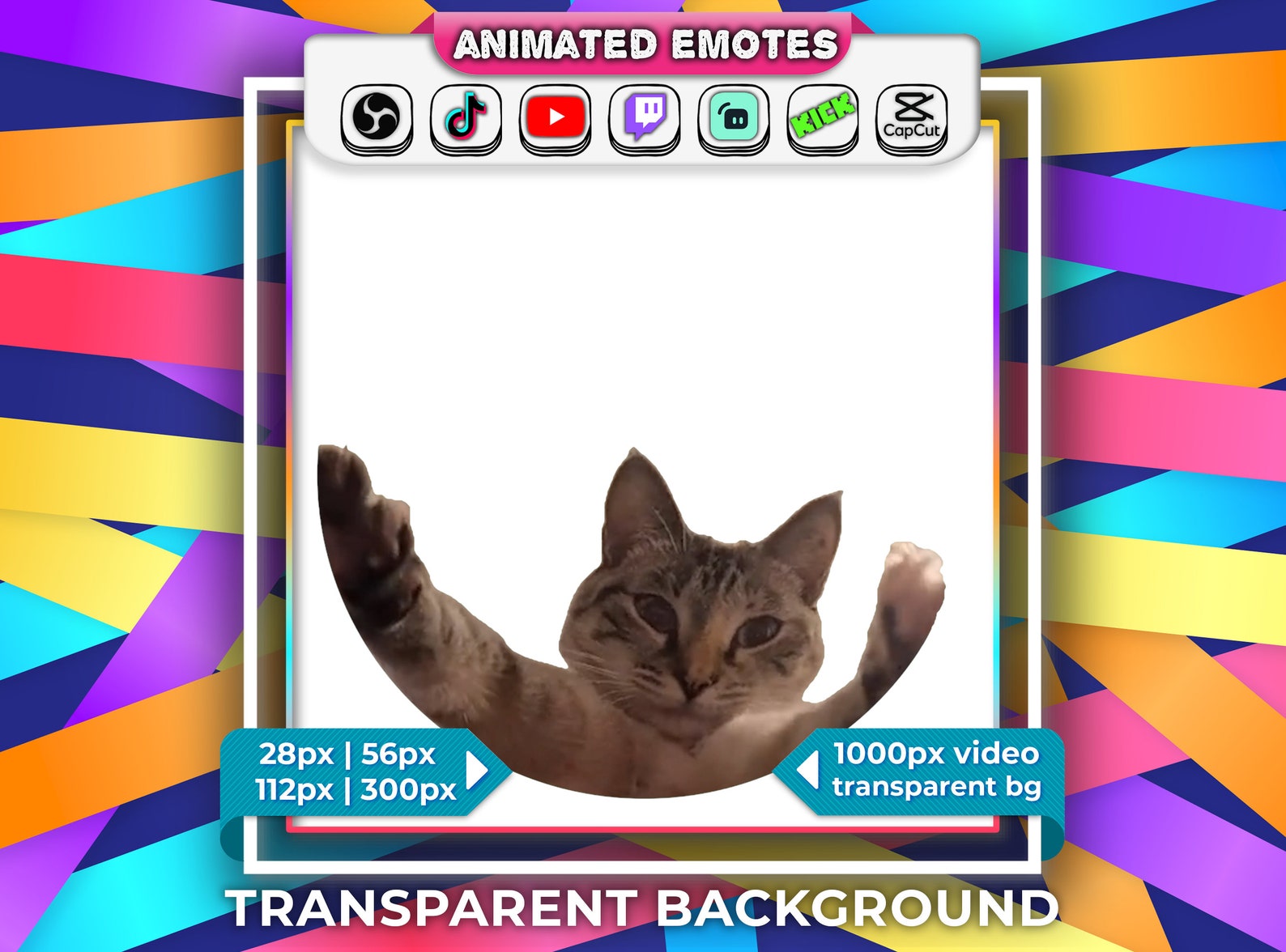 Pedro Cat Dancing Meme Animated Emotes 28px, 56px, 112px Transparent ...