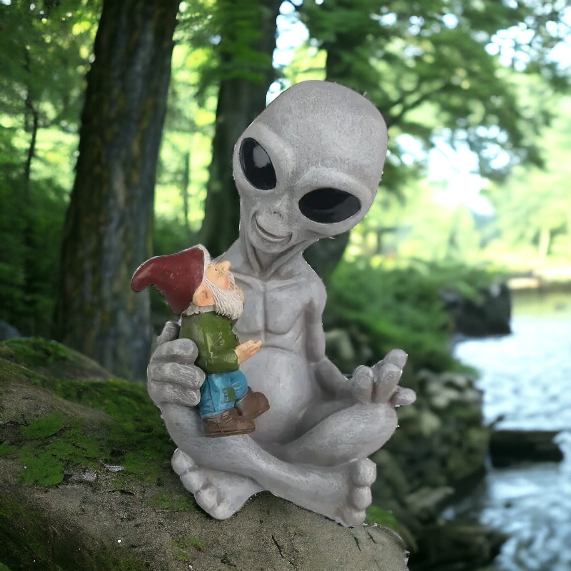 Alien Holding Dwarf Garden Statue Unique Outdoor Yard Decor Quirky Lawn ...