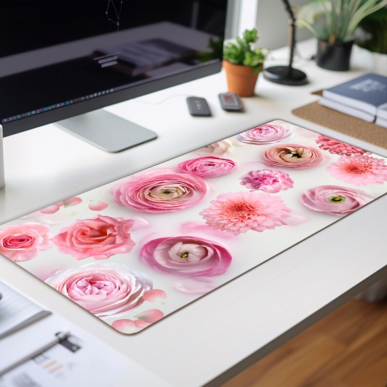 Cute Pink Floral Deskmat Coquette Room Decor or Fun Work Space ...