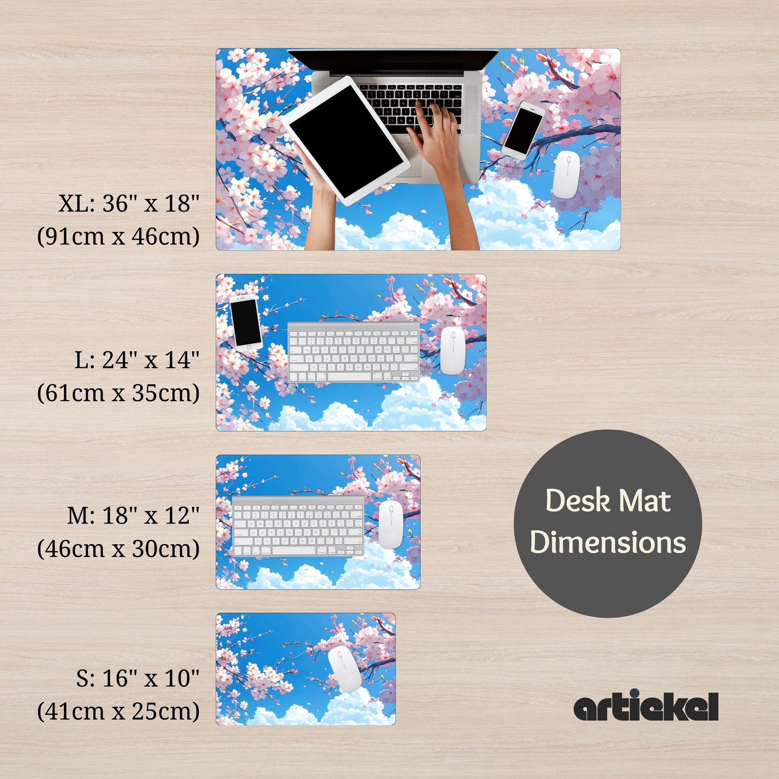 Cute Pink Desk Mat With Anime Cherry Blossoms Large Mouse Pad, Cottage ...