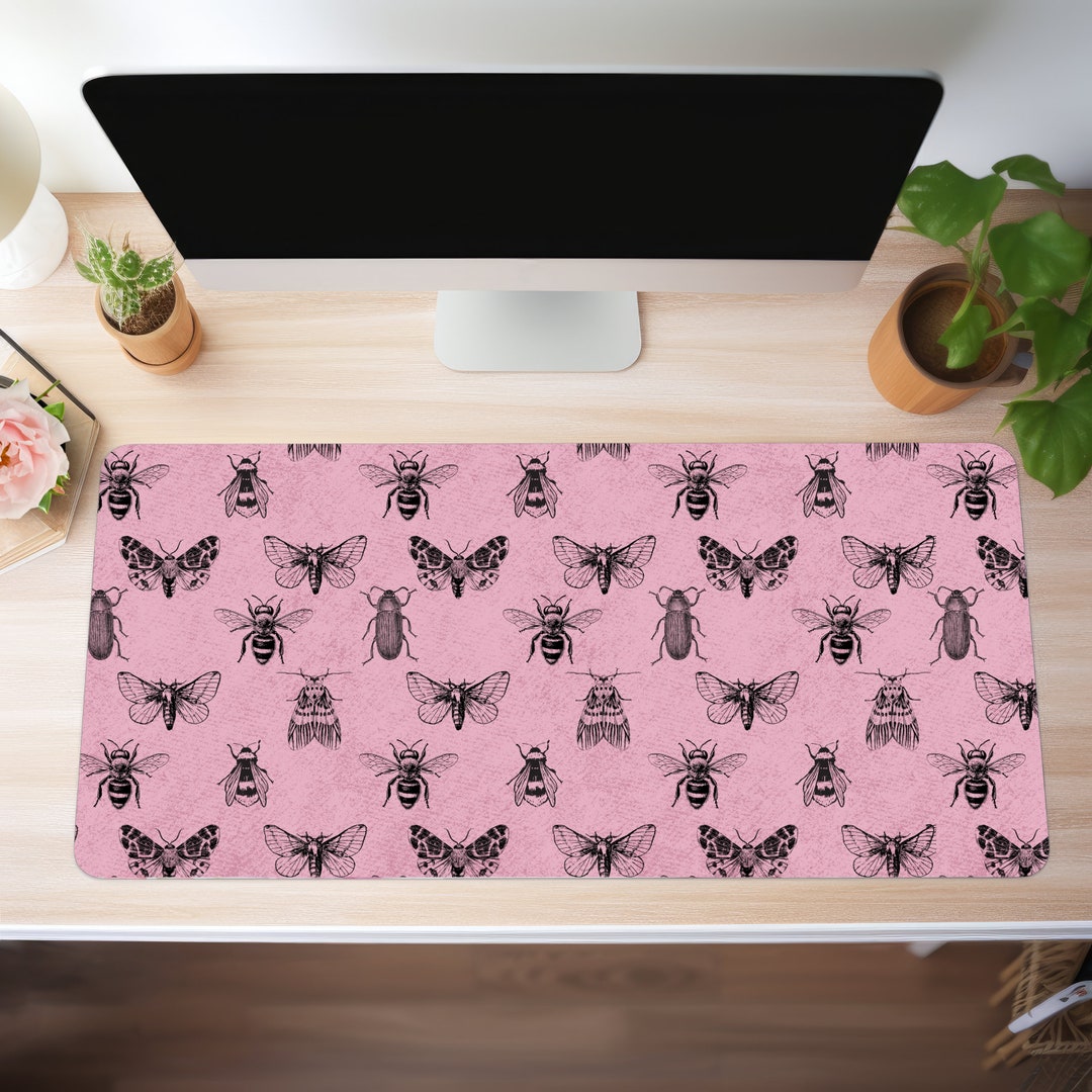 Cute Pink Deskmat Dark Academia Room Decor and Fun Work Space Accessory ...