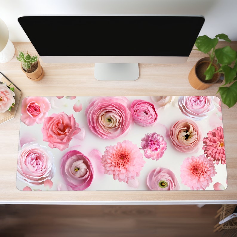 Cute Pink Floral Deskmat Coquette Room Decor or Fun Work Space ...