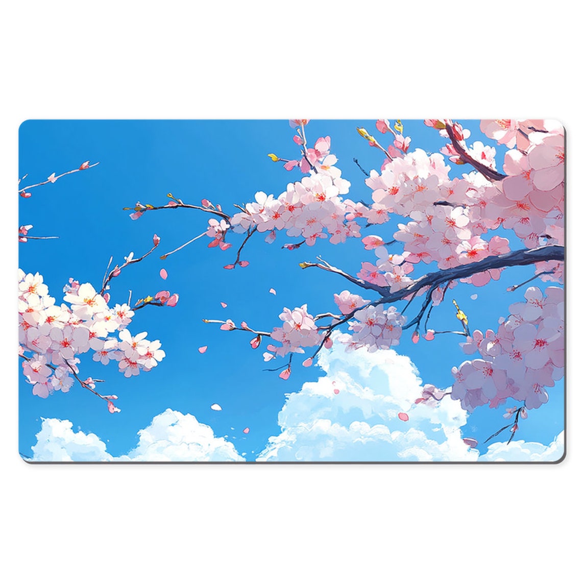 Cute Pink Desk Mat With Anime Cherry Blossoms Large Mouse Pad, Cottage ...