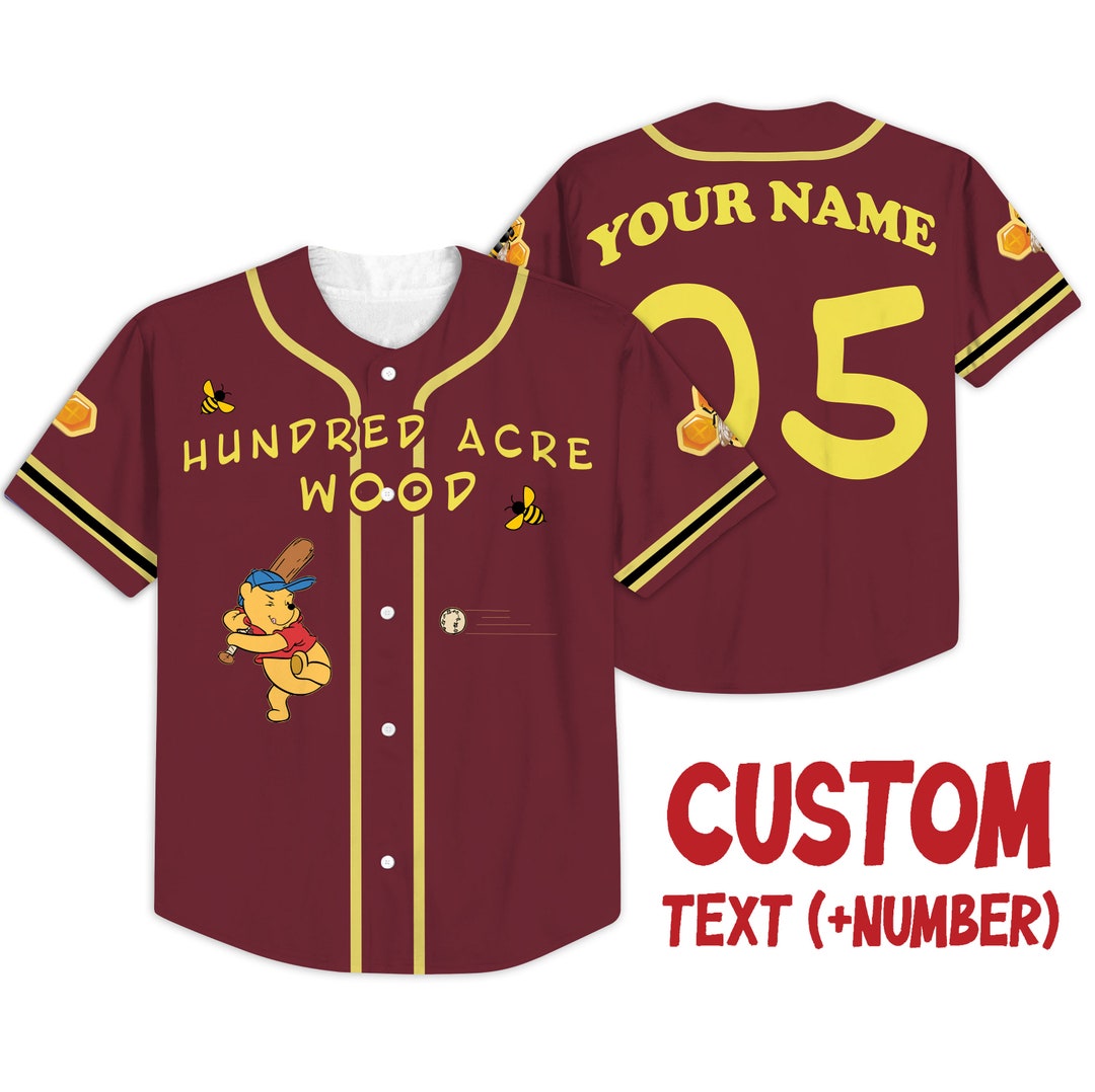 Custom Winnie the Pooh Baseball Jersey, Hundred Acre Wood Pooh Bear ...