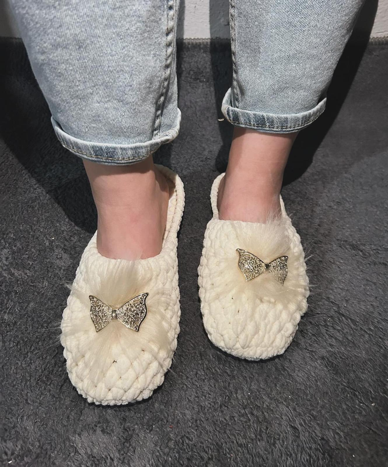 Mother Days ,cozy Purple Velvet and Knitted Slippers Handmade Plush ...