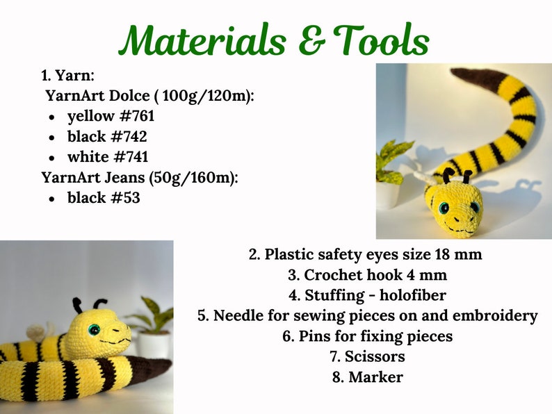 Snake Crochet Pattern Amigurumi Yellow Snake Plush Cute Soft Toys ...