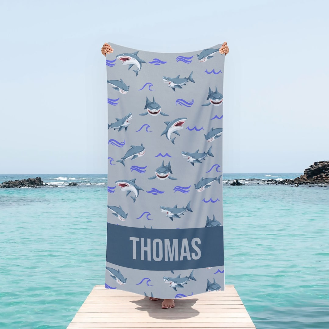 Sea Watercolor Custom Beach Towel, Personalized Name Pool Towel, Summer ...
