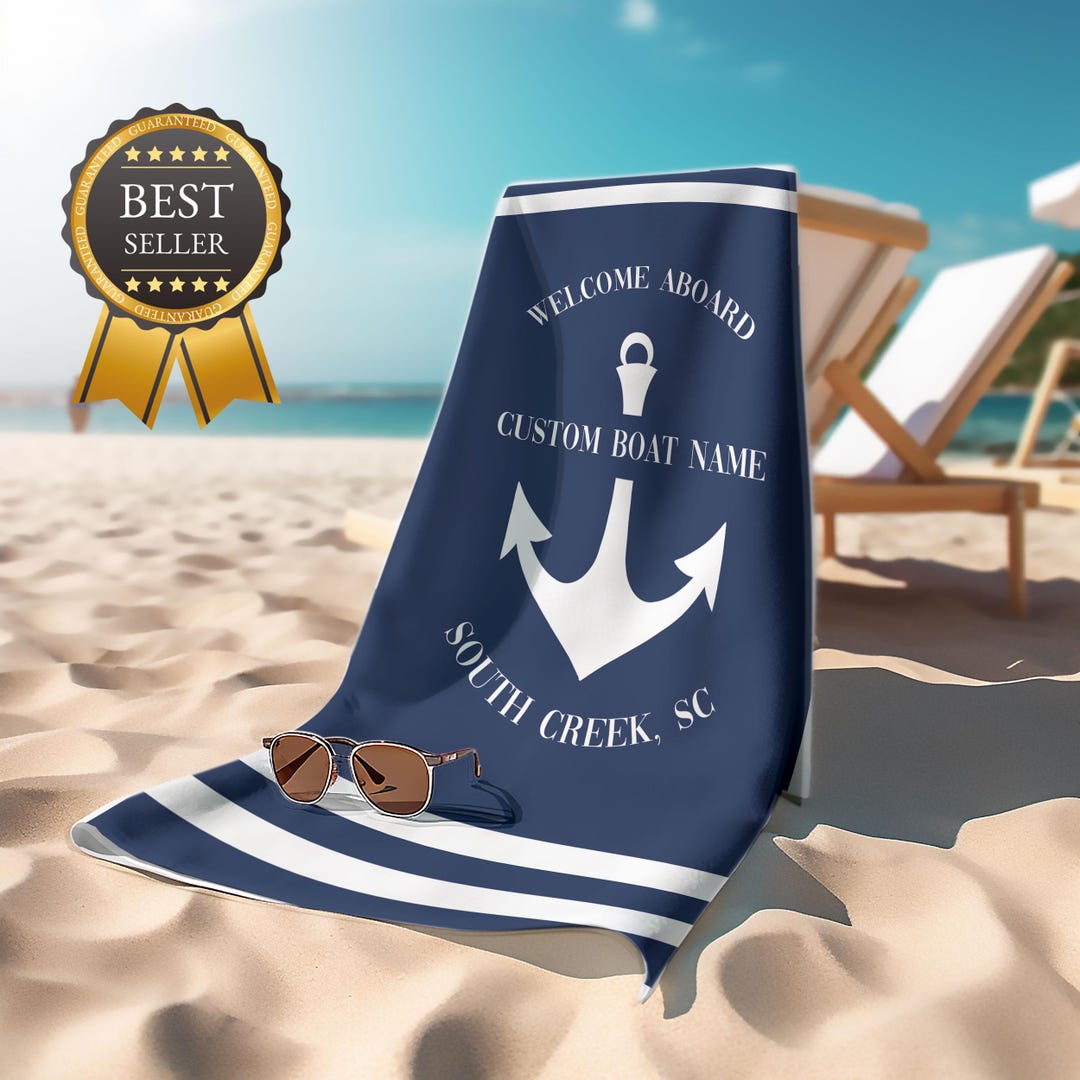 Personalized Anchor Nautical Beach Towel, Custom Boat Yatcht Gift for ...