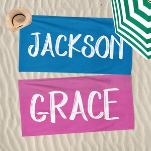 Custom Name Beach Towel, Personalized Brushed Font Pool Towel, Home ...