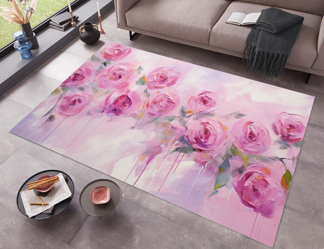 Modern Rug, Art Deco Rug, Area Rug, Pink Rose Rug, Design Rug, Love Rug ...