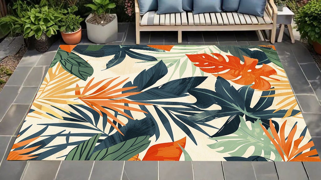 Areca Palms Outdoor Rug,palms Rug,leaf Rug,pastel Rug,garden Rug ...